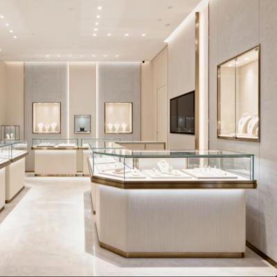 China Boutique Jewelry Display Cabinet Glass Stainless Steel Frame Custom Size Available for sale