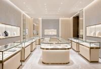 China Boutique Jewelry Display Cabinet Glass Stainless Steel Frame Custom Size Available for sale