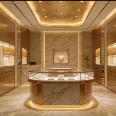 China Luxury Wood Frame Glass Jewelry Display with LED Lighting for High End Jewelry for sale