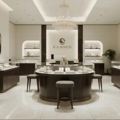 China Wood & Glass Combination Jewelry Display Tower Floor Standing Jewelry Showcase for sale