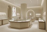 China Elegant Glass Jewelry Vitrine Stainless Steel Frame Luxury Store Display Furniture for sale