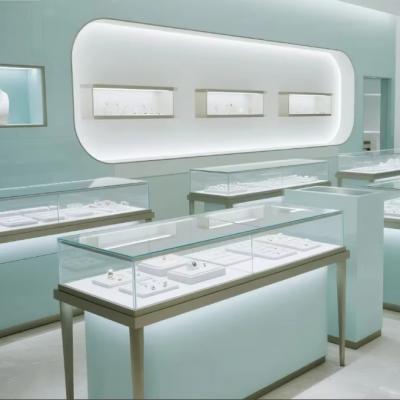 China Slim Profile Glass Jewelry Display Case Stainless Steel Frame for Small Shops for sale