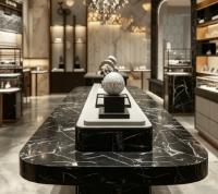 China Luxury Marble & Gold Jewelry Store Display Set, Complete Turnkey Fixture Package with Counters, Cabinets & Central Showcase for sale