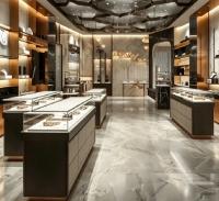 China Luxury Marble & Gold Jewelry Store Display Set, Complete Turnkey Fixture Package with Counters, Cabinets & Central Showcase for sale