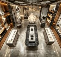 China Luxury Marble & Gold Jewelry Store Display Set, Complete Turnkey Fixture Package with Counters, Cabinets & Central Showcase for sale