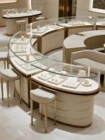 China Wood Glass Jewelry Display Showcase Diamond Jewelry Exhibition Curved Glass Jewellery Display Counter  Watch Necklace Showcase for sale