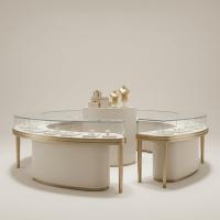 China Modern Luxury Arc Glass Jewellery Display Table Illuminated Circular Wall Niche Display Cabinet Set for Diamond Jewelry Showcase for sale