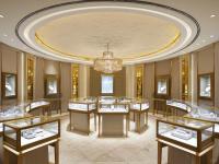 China Gold Frame Glass Jewellery Island Display Counter Wall Necklace Showcase Luxury Jewelry Shop Full Display Cabinet Set for sale