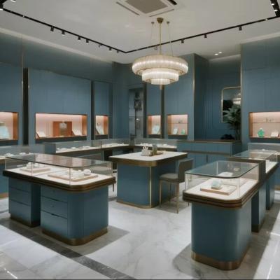 China Luxury Jewelry Vitrine Display Cabinet Mixed Material Glass Wood Stainless Steel for sale