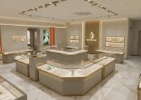 China Luxury Jewelry Vitrine Display Cabinet Mixed Material Glass Wood Stainless Steel for sale