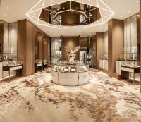 China Luxury Walnut Wood White Gold LED Jewelry Store Display Set Complete Turnkey Fixture Package for Mall Central Kiosk Wall for sale