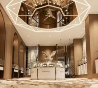China Luxury Walnut Wood White Gold LED Jewelry Store Display Set Complete Turnkey Fixture Package for Mall Central Kiosk Wall for sale