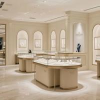 China Custom Jewelry Island Display Case Metal Wooden Structure Clear Glass Show Cabinet for sale