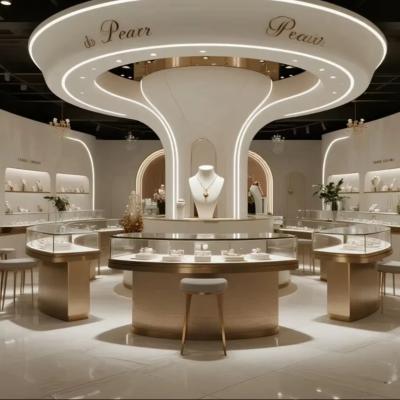 China Modern Jewellery Freestanding Showcase Metal Wood Glass Retail Display Furniture for sale