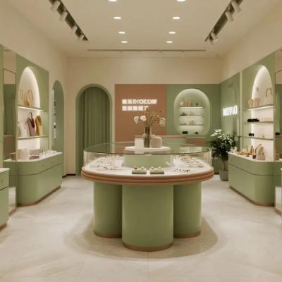 China High End Jewelry Shop Island Cabinet Metal & Wood Frame Transparent Glass Display Case for sale