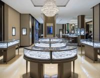 China Elegant Freestanding Jewellery Display Cabinet Metal Wood Combined Glass Showcase for sale