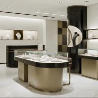China Jewelry Island Showcase Solid Wood Metal Glass Display Cabinet With LED Light for sale