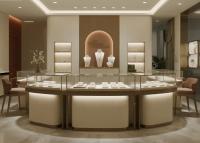 China Jewelry Island Showcase Solid Wood Metal Glass Display Cabinet With LED Light for sale