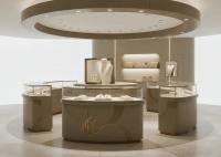 China Jewelry Island Showcase Solid Wood Metal Glass Display Cabinet With LED Light for sale