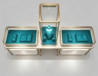 China Luxury Turquoise & Champagne Gold Jewelry Display Counter Set, Modern Showcase Kit with Pedestal & Glass Cases for sale