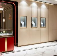 China Luxury Red & Gold Jewelry Store Display Set, Complete Turnkey Fixture Package with Central Kiosk, Wall Cabinets & Counters for sale