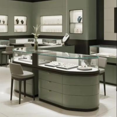 China Factory Direct Luxury Jewelry Wall Cabinet Solid Wood Metal Frame Glass Showcase for sale