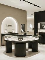 China Factory Direct Luxury Jewelry Wall Cabinet Solid Wood Metal Frame Glass Showcase for sale