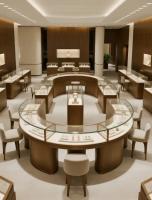 China Custom Design Jewelry Island Showcase Metal Wood Base Clear Glass Retail Furniture for sale