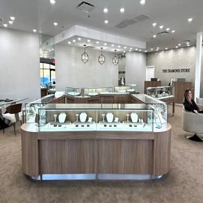 China Custom Glass Jewellery Store Display Cabinet Luxury Showroom Furniture Design Lockable Jewelry Counter Showcase for sale