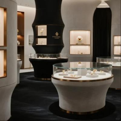 China Custom Gold Jewellery Display Showcase Rectangle Glass Jewelry Display Front Cabinet for Jewelry Shop for sale