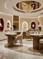 China Custom Gold Jewellery Display Showcase Rectangle Glass Jewelry Display Front Cabinet for Jewelry Shop for sale