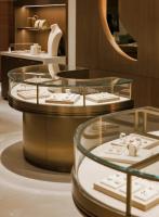 China Custom Jewelry Store Decoration Round Stainless Steel Fine Jewelry Shop Counter Showcase for sale