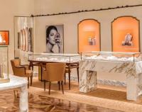 China Customizable Round Jewelry Display Counters with LED Lighting Marble Base & Brass Frame Luxury Store Furniture for Mall for sale