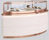 China Luxury Gold Frame Glass Jewelry Showcase with White Leather Base LED Lighting for Retail Stores & Luxury Malls for sale