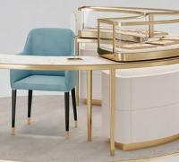 China Luxury Gold Frame Glass Jewelry Showcase with White Leather Base LED Lighting for Retail Stores & Luxury Malls for sale