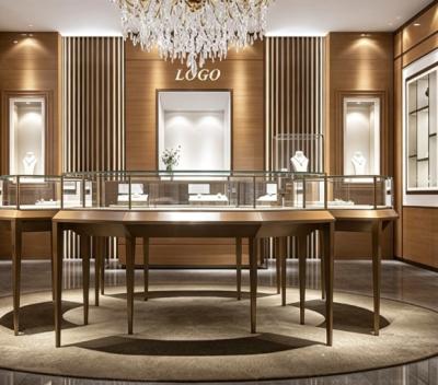 China Luxury Custom Jewelry Showcase Tempered Glass Island Display Brand Store Jewelry Sales Floor Showcase for sale