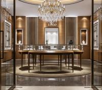 China Luxury Custom Jewelry Showcase Tempered Glass Island Display Brand Store Jewelry Sales Floor Showcase for sale