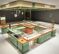 China Luxury New Chinese Style Green & Gold Jewelry Display Cabinet, Premium Glass Showcase for High-End Jewelry Retail for sale