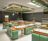 China Luxury New Chinese Style Green & Gold Jewelry Display Cabinet, Premium Glass Showcase for High-End Jewelry Retail for sale