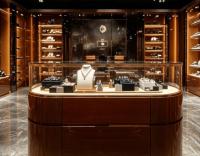 China Luxury Solid Wood Oval Island Jewelry Display Cabinet, Premium Glass Showcase for High-End Luxury Retail for sale