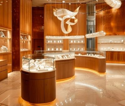 China Luxury Solid Wood Curved Island Jewelry Display Cabinet, Premium Glass Showcase for High-End Retail for sale