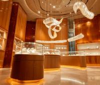China Luxury Solid Wood Curved Island Jewelry Display Cabinet, Premium Glass Showcase for High-End Retail for sale
