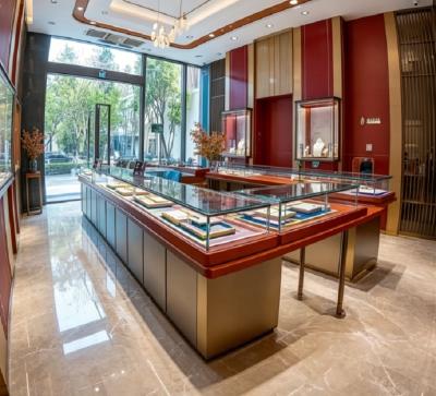 China Luxury New Chinese Style Red & Gold Full-Store Jewelry Display Case Set, Glass Showcase Solution for sale