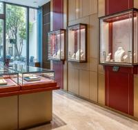 China Luxury New Chinese Style Red & Gold Full-Store Jewelry Display Case Set, Glass Showcase Solution for sale