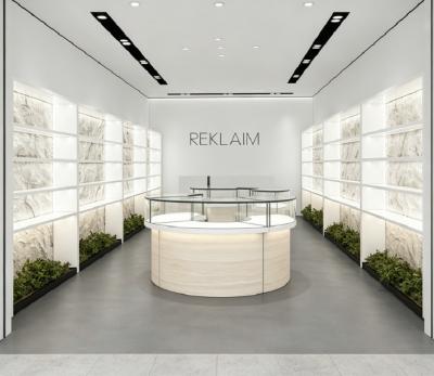 China Custom Luxury Jewelry Store Minimalist Circular Wood Glass Display Cabinet, Premium Jewelry Showcase for sale