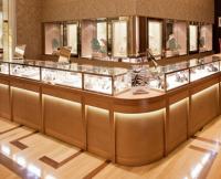 China Luxury Jewelry Showcase with LED Lighting Curved Island & Pedestal Cabinets for Boutique and Shopping Mall for sale
