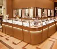 China Luxury Jewelry Showcase with LED Lighting Curved Island & Pedestal Cabinets for Boutique and Shopping Mall for sale