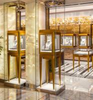 China Luxury Jewelry Showcase with LED Lighting Curved Island & Pedestal Cabinets for Boutique and Shopping Mall for sale