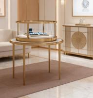 China High End Circular Jewelry Display Cabinet Freestanding Glass Showcase with White Velvet Base LED Lighting for Diamond Ring for sale
