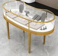 China Luxury Octagonal Glass Jewelry Display Table Gold Frame LED Durable High Quality Circular Showcase for Jewelry Stores for sale